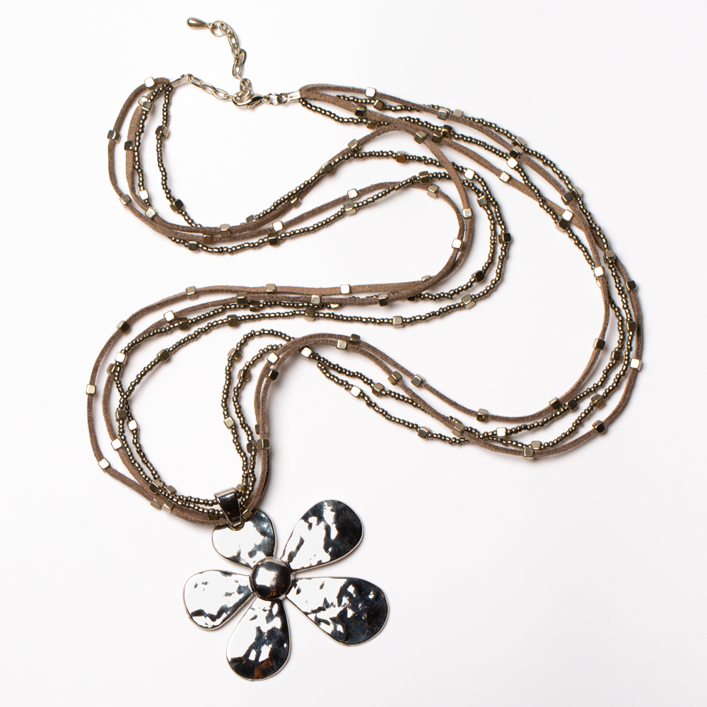 Suzie Blue Canada - Long Beaten Flower Necklace On Suede – DDBooski ...